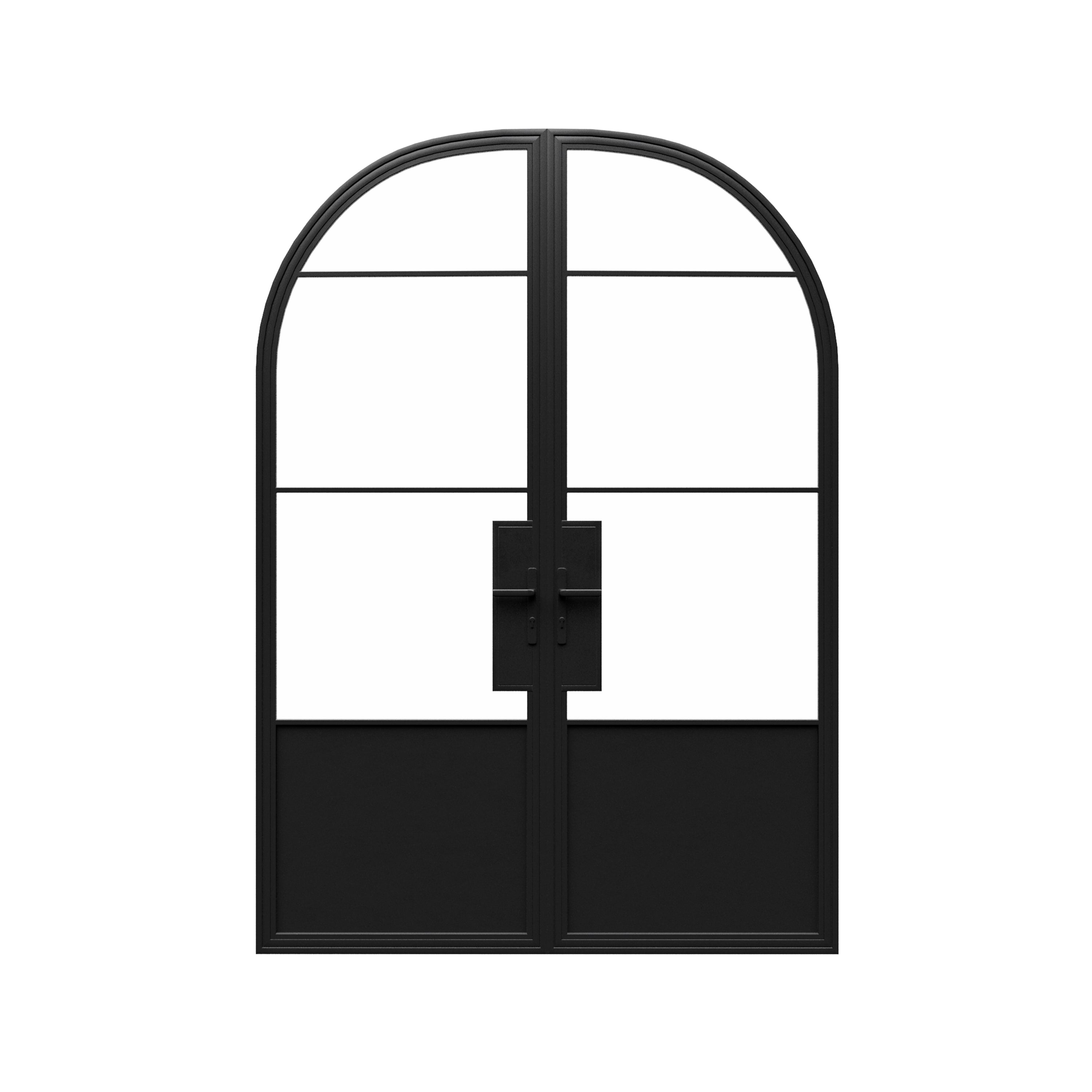 Full Arch French Steel Metal Doors w/ Kick Plate - Custom Iron Glass D